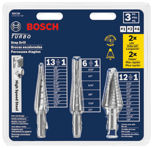 High-Speed Steel Turbo Step Drill Bit Sets - Bosch Professional